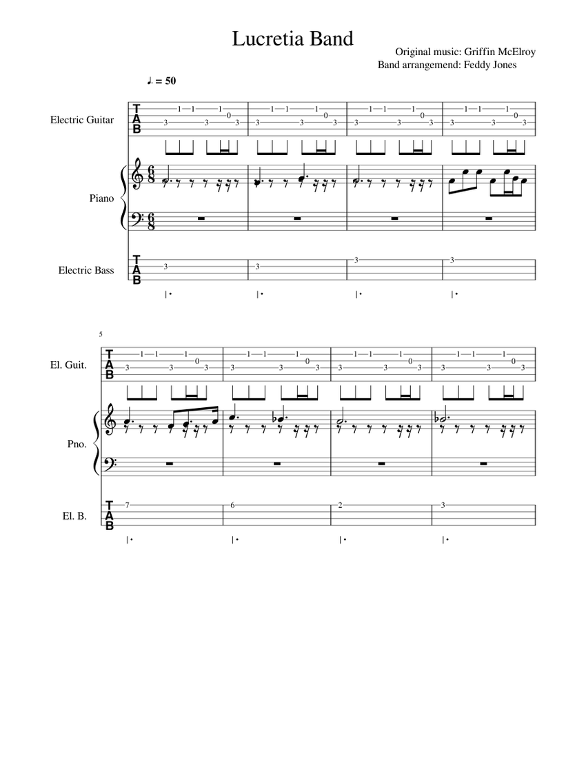 Lucretia Band Sheet Music and Tab for Piano, Guitar, Bass guitar (Mixed ...