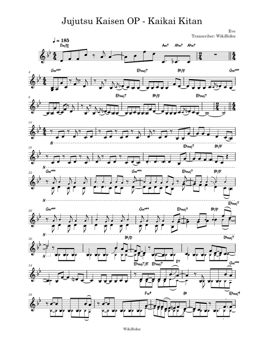 Jujutsu Kaisen OP - Kaikai Kitan Sheet Music with Chords for Piano ...