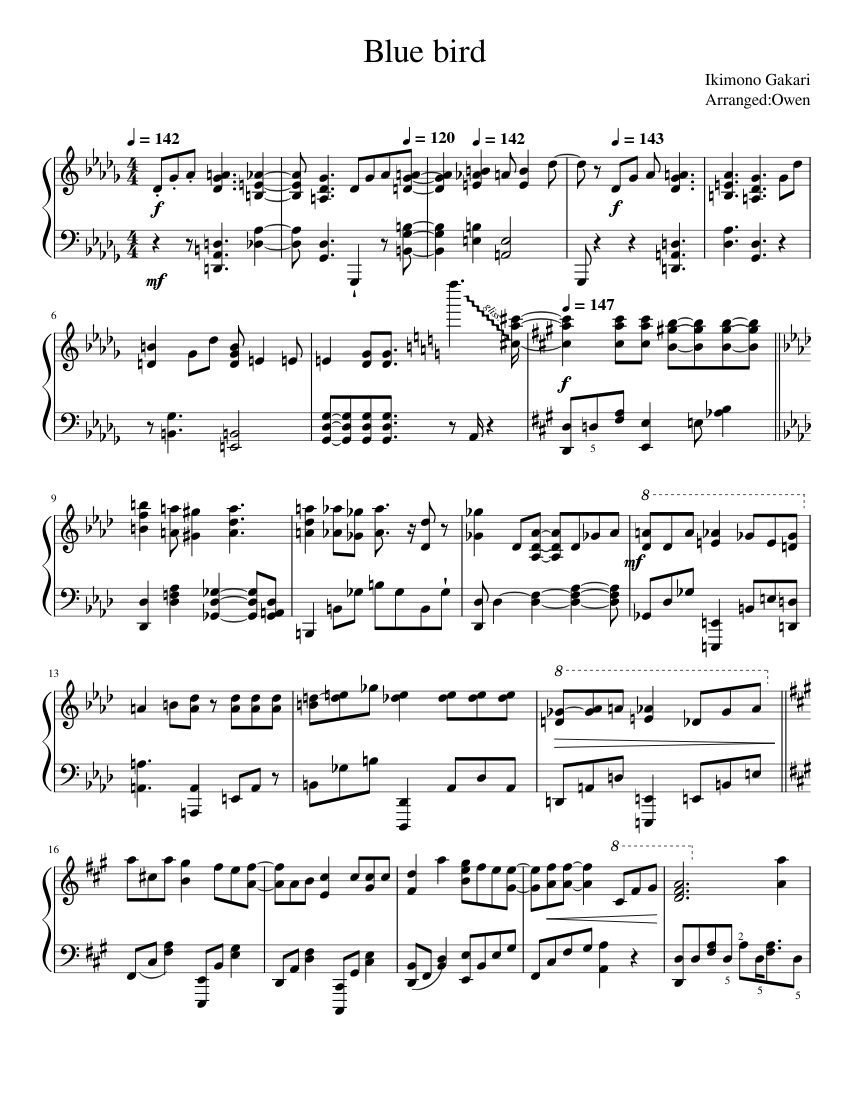 Blue bird Naruto Shippuden Sheet music for Piano (Solo) | Musescore.com