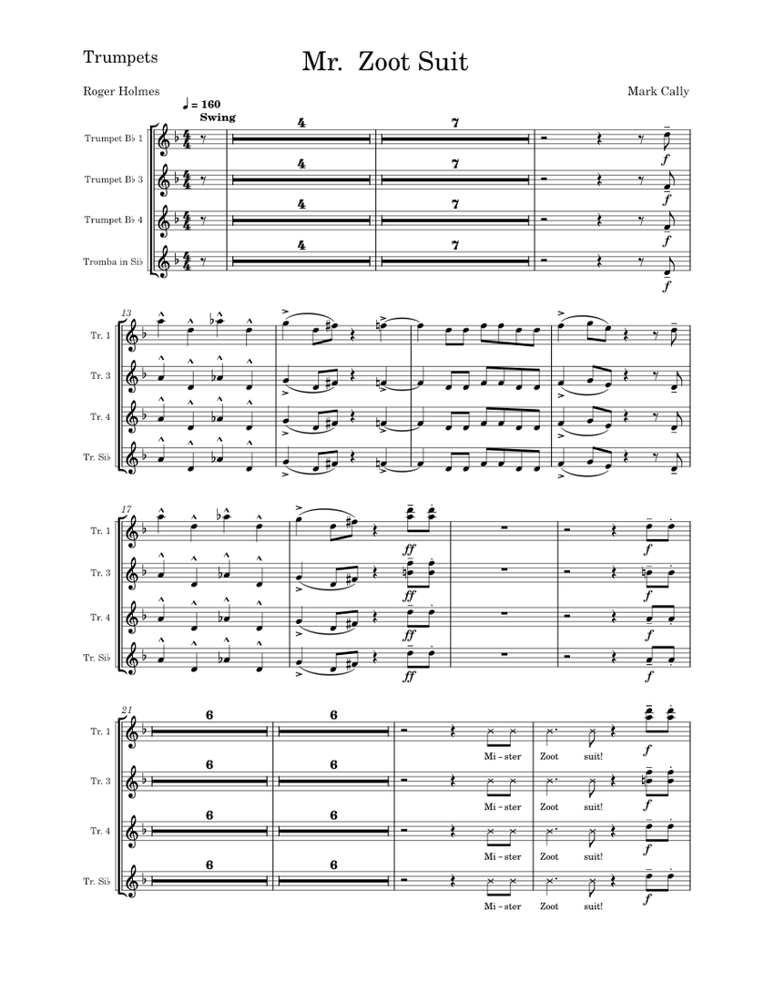 Mr. Zoot Suit – Mark Cally Sheet Music for Trumpet in b-flat (Brass ...