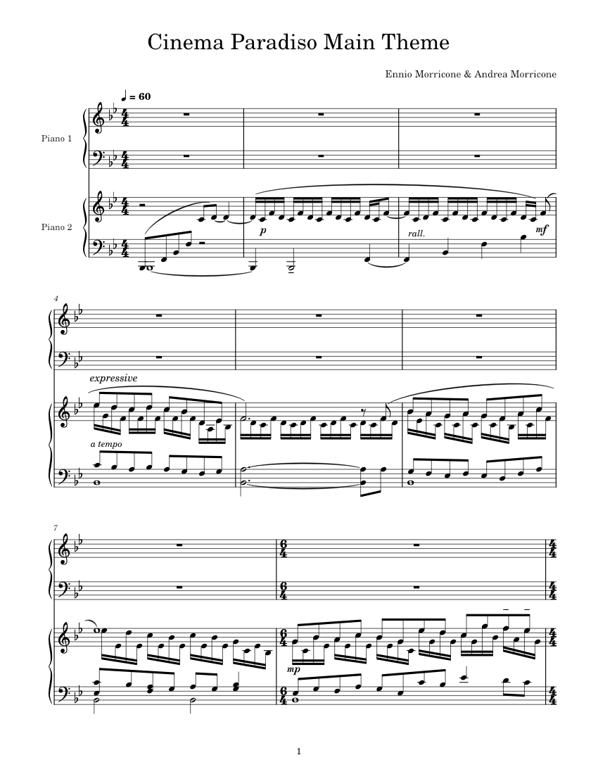 Cinema Paradiso – Ennio Morricone Sheet music for Piano (Piano Duo ...