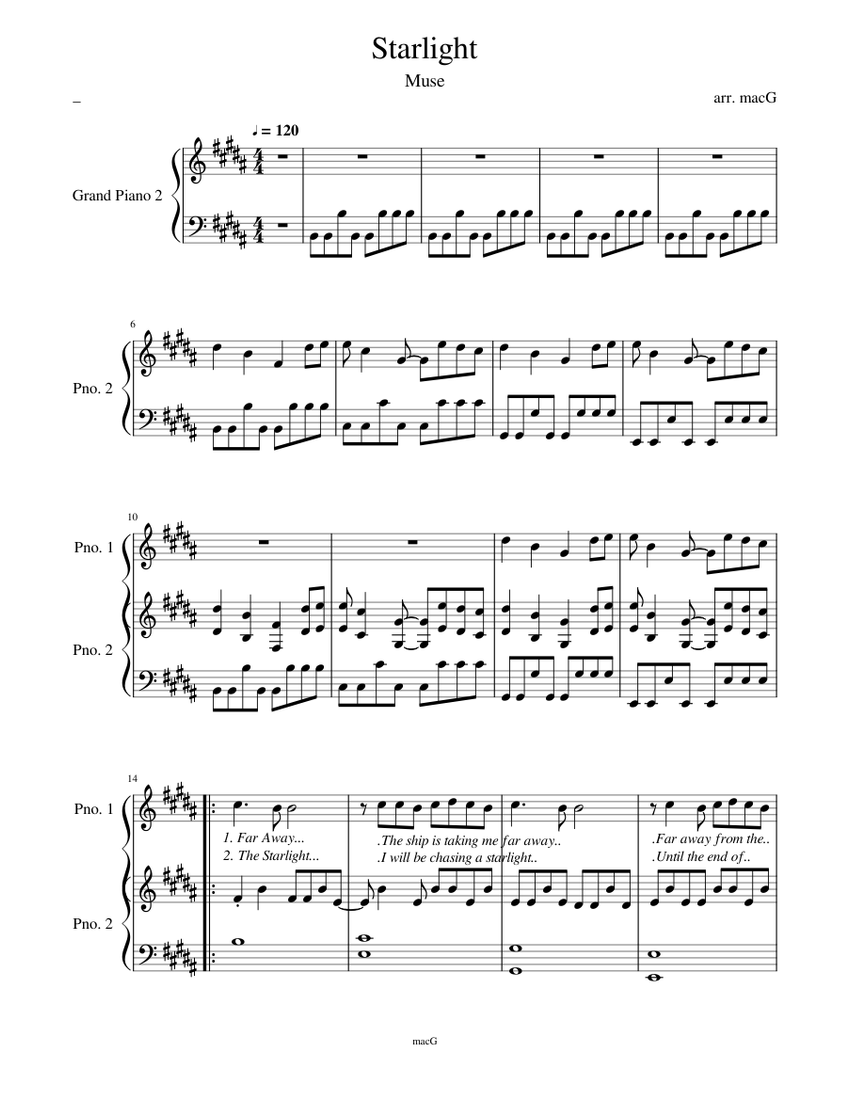 Starlight - Muse (Piano & Voice) Sheet music for Piano (Piano-Voice ...