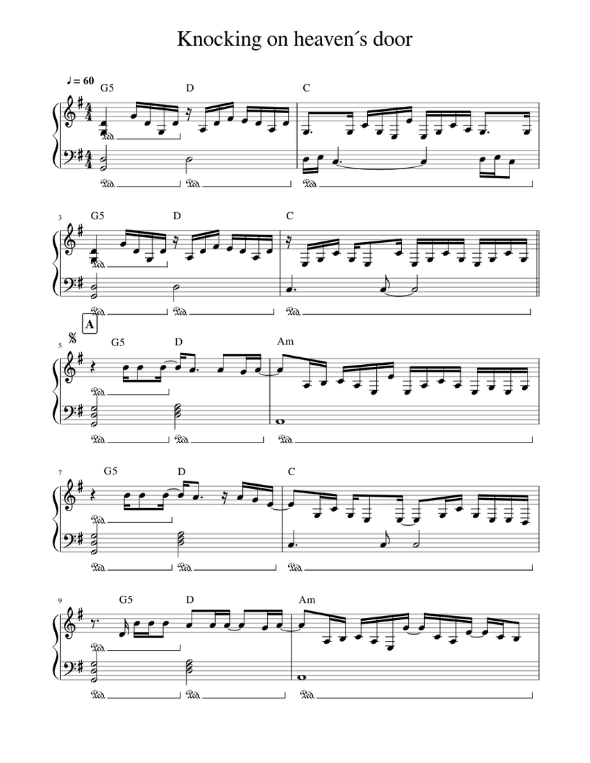 Knocking on heavens door Sheet Music with Chords for Piano (Solo) Easy | MuseScore.com