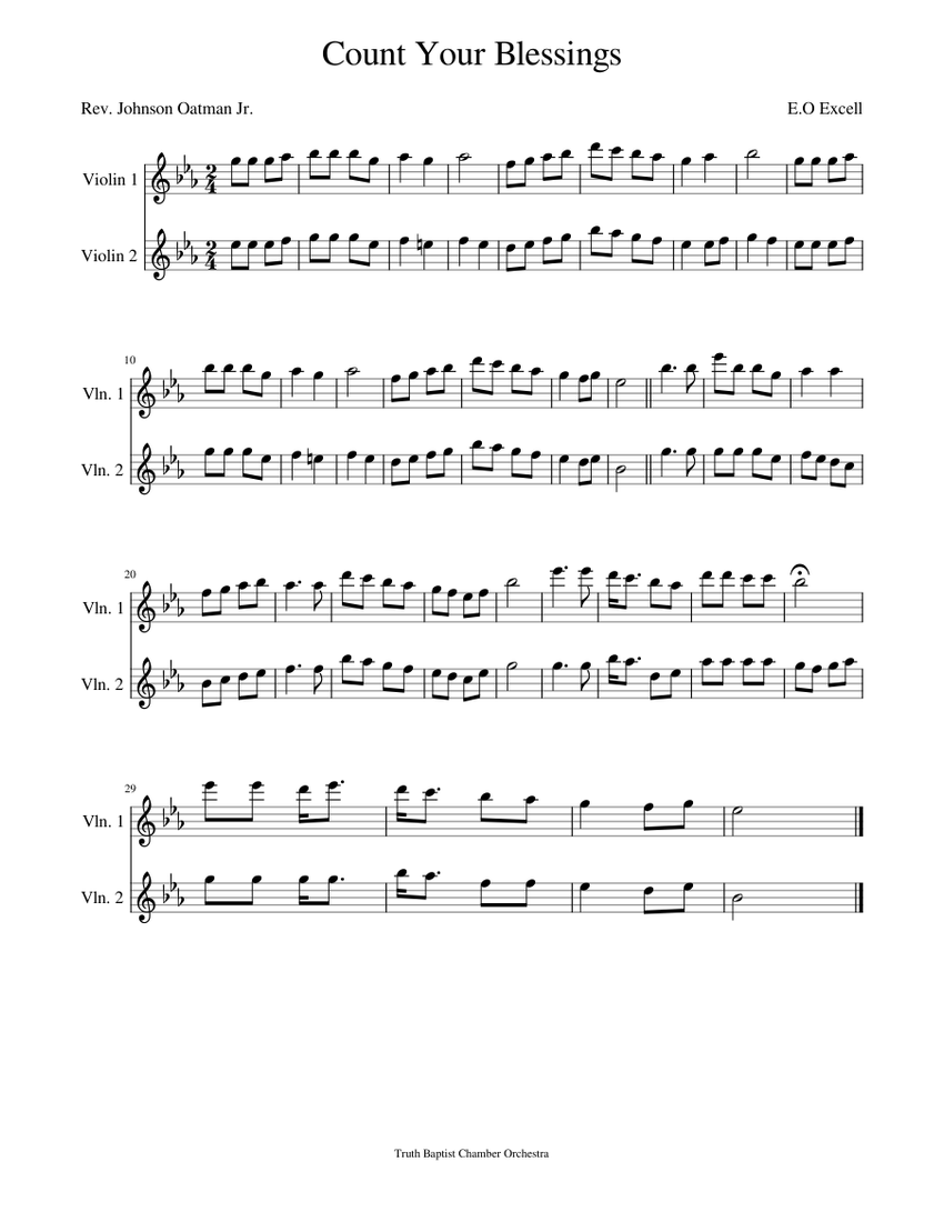 Count Your Blessings Sheet Music for Violin (String Duet) | MuseScore.com