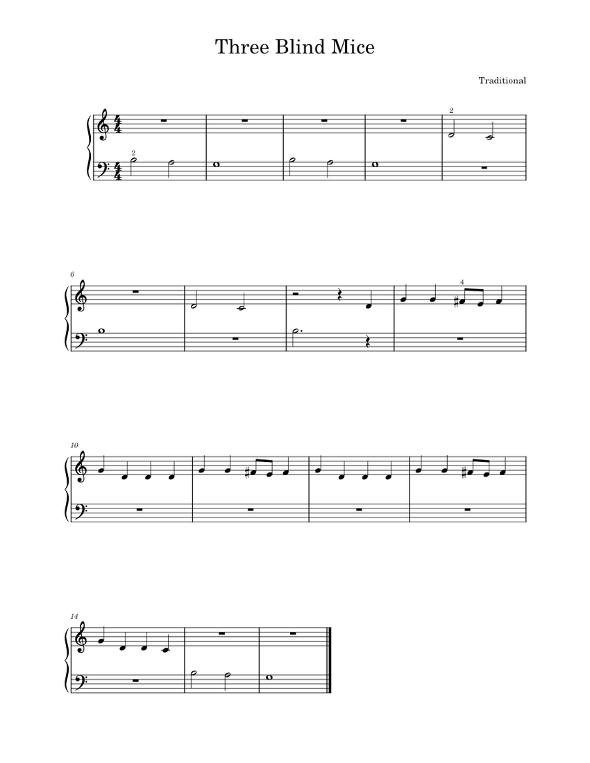 Three Blind Mice Sheet Music for Piano (Solo) easy | MuseScore.com