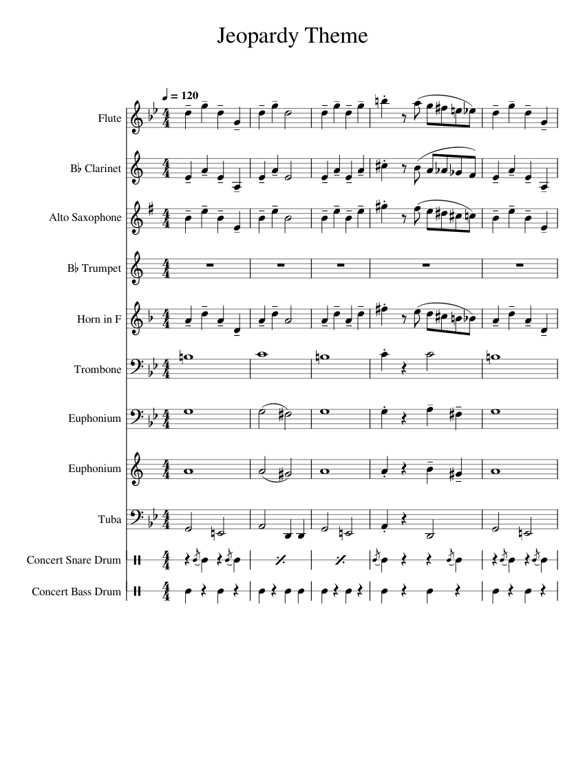 Jeopardy Theme – Misc Television Sheet music for Trombone, Euphonium ...