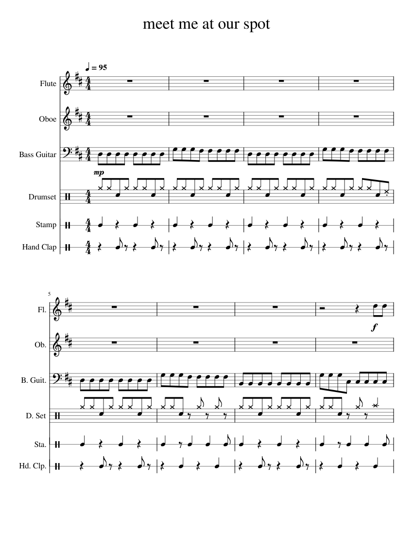 Meet Me At Our Spot - THE ANXIETY Sheet Music for Flute, Oboe, Bass ...