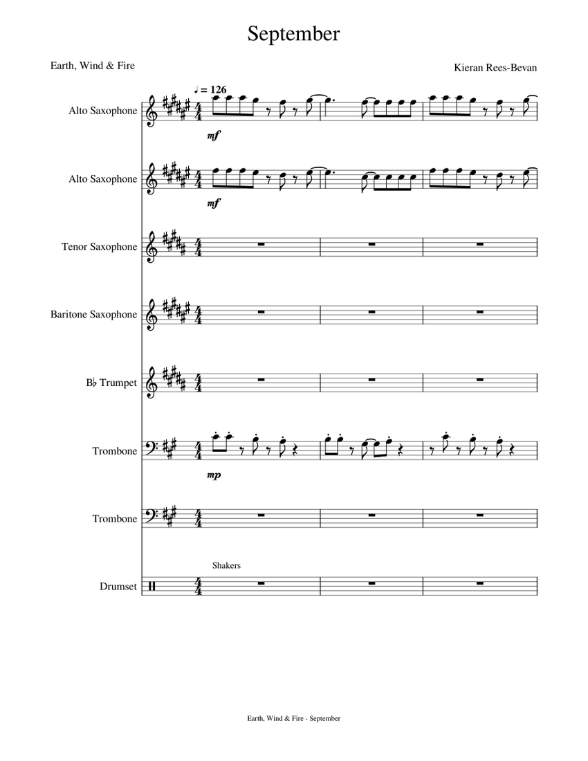 September - Earth, Wind & Fire Sheet music for Trombone, Saxophone alto, Saxophone tenor ...