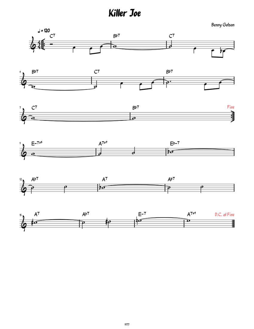 Killer Joe (Lead sheet ) Sheet music for Piano (Solo) | Musescore.com