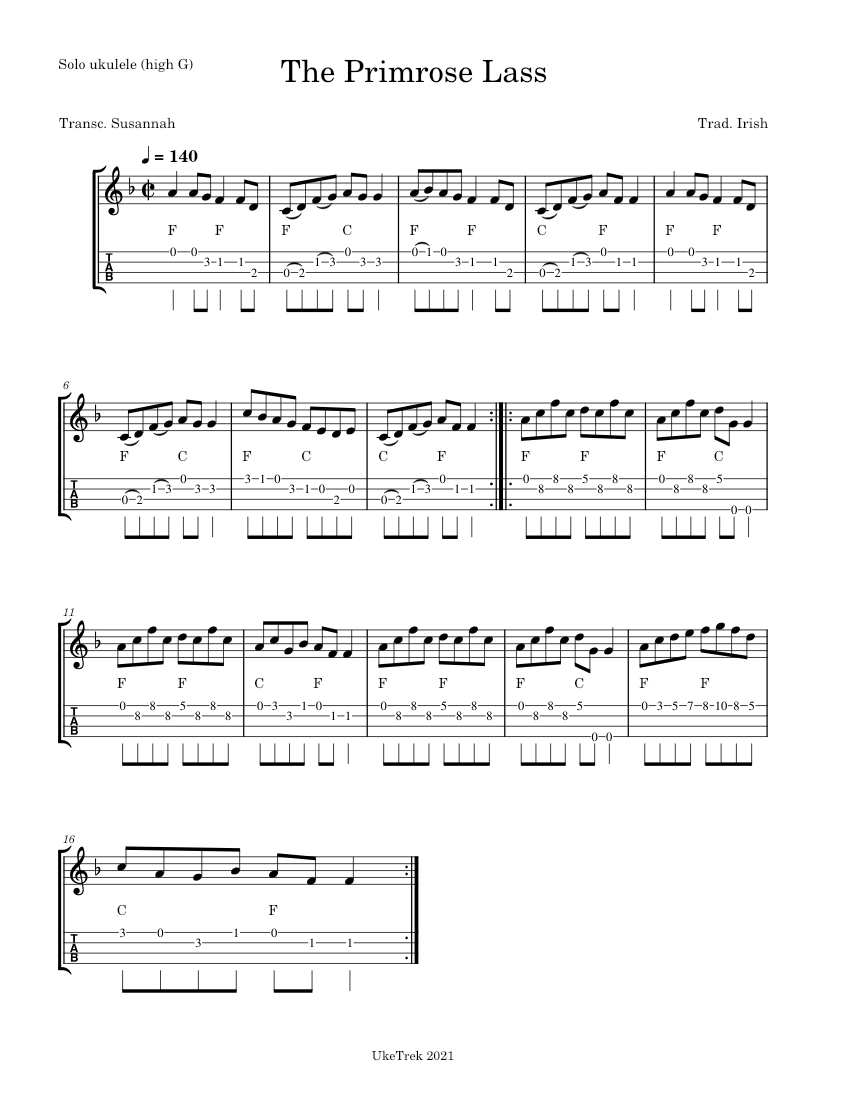 The Primrose Lass – Traditional Irish Sheet Music and Tab with Chords ...