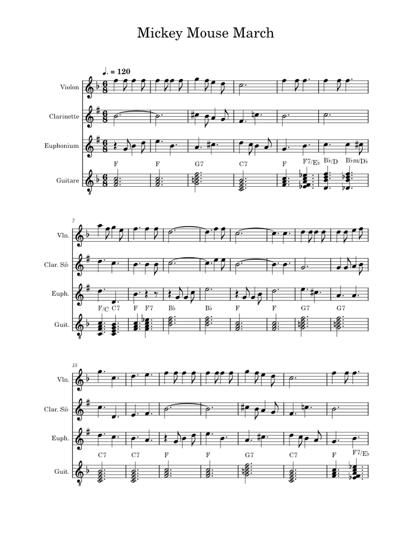 Mickey Mouse March Sheet Music for Euphonium, Clarinet in b-flat ...