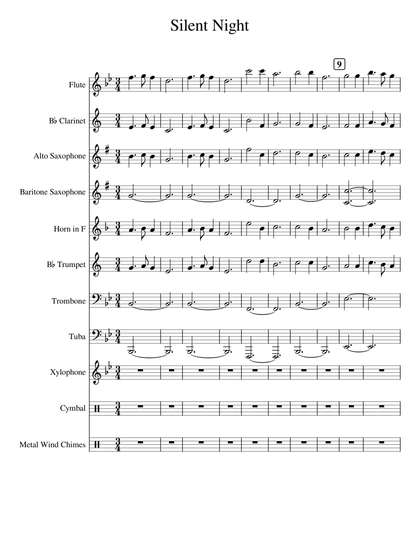 Silent_Night Sheet music for Trombone, Tuba, Flute, Clarinet in b-flat ...