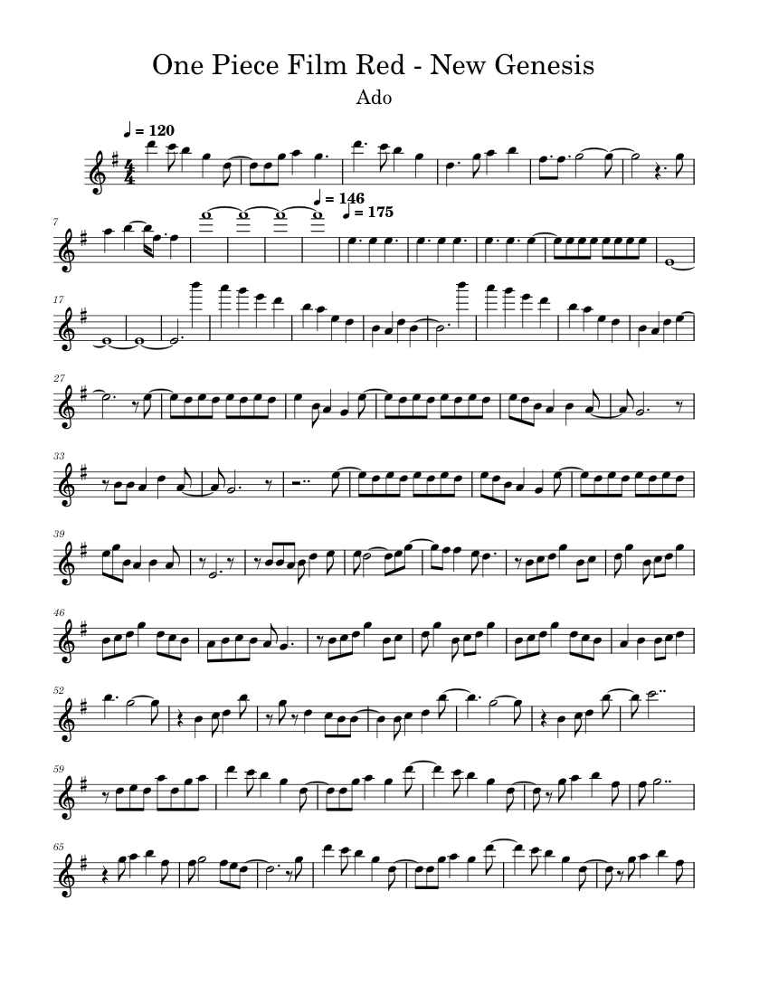 One Piece Film Red - New Genesis Sheet Music for Flute (Solo ...