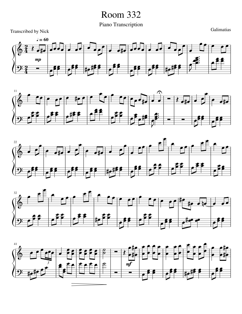 Room 332 - Galimatias Piano Transcription Sheet Music for Piano (Solo ...