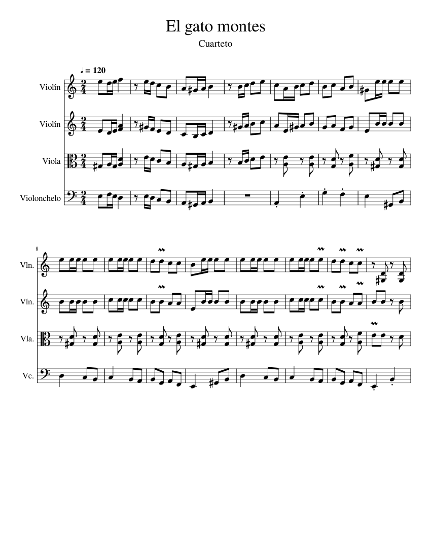 El gato montes Sheet Music for Violin, Viola, Cello (String Quartet ...