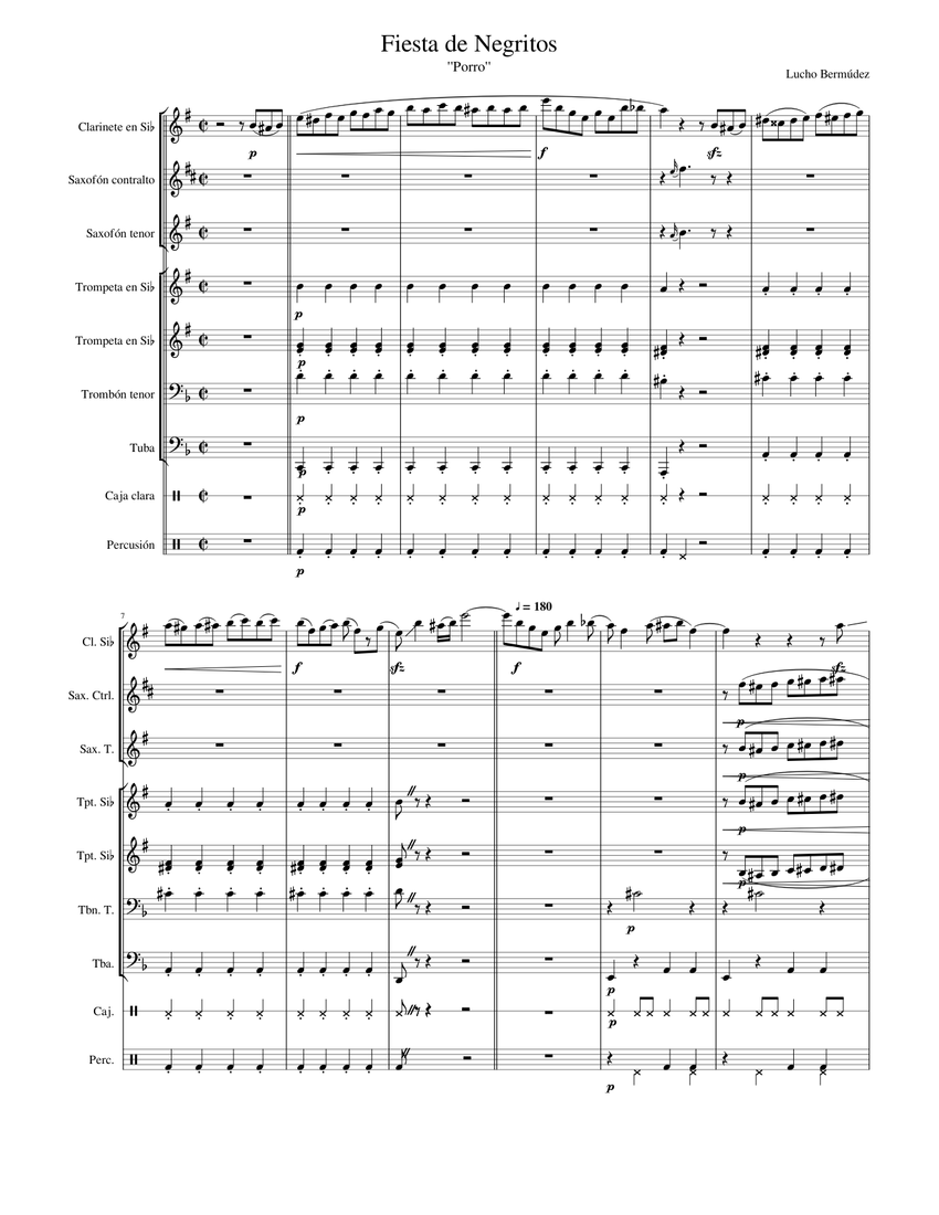 Fiesta de Negritos Sheet music for Tuba, Trombone tenor, Clarinet in b ...