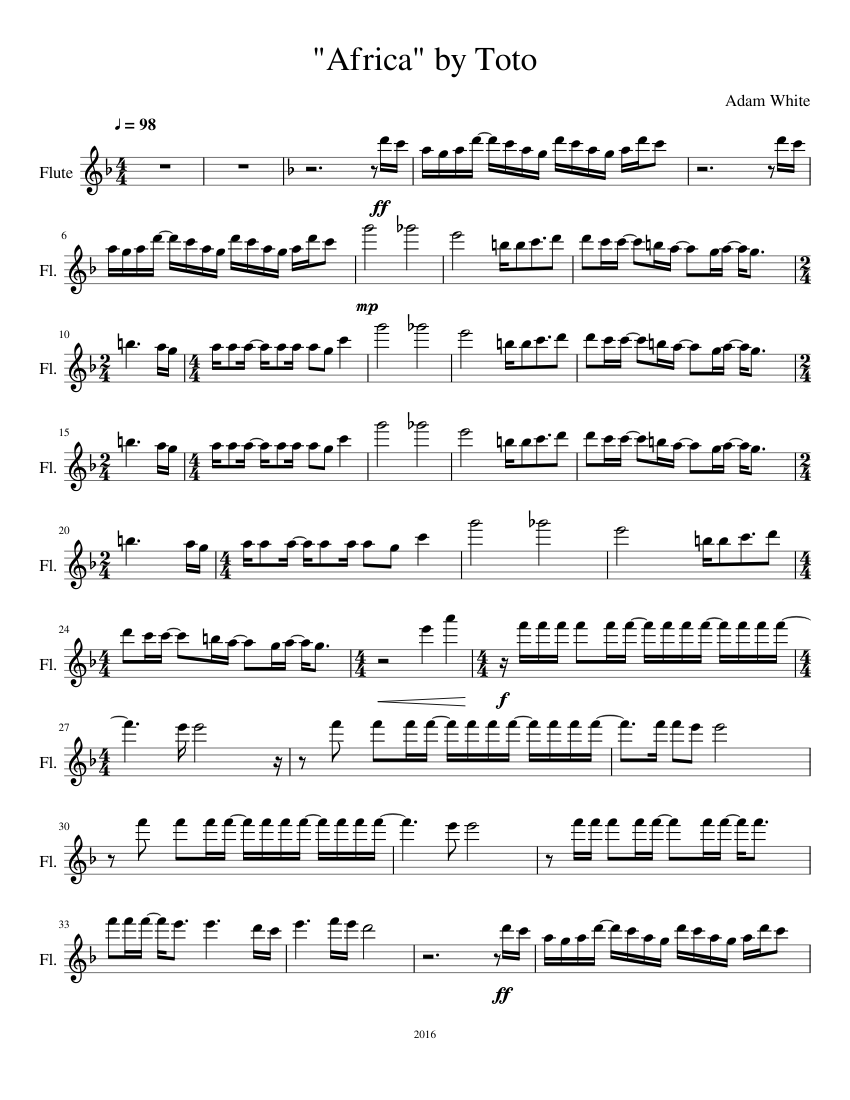 "Africa" by Toto Sheet music for Flute (Solo) | Musescore.com