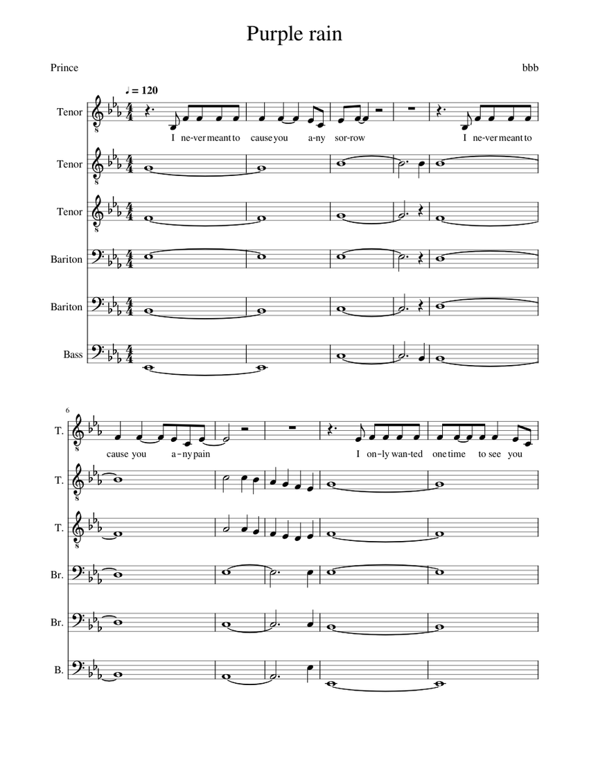 Purple rain Sheet music for Tenor, Bass voice, Baritone (Choral ...