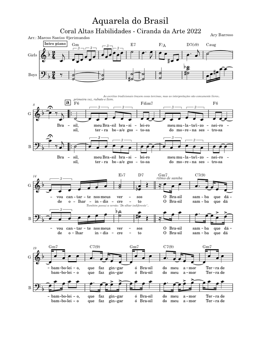 Aquarela do brasil – Ary Barroso Aquarela do Brasil Sheet Music with ...