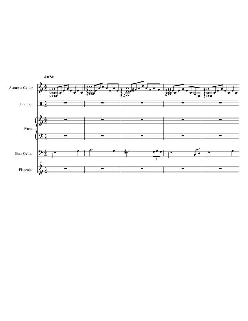 Kai's Theme Sheet Music for Piano, Guitar, Bass guitar, Drum group ...