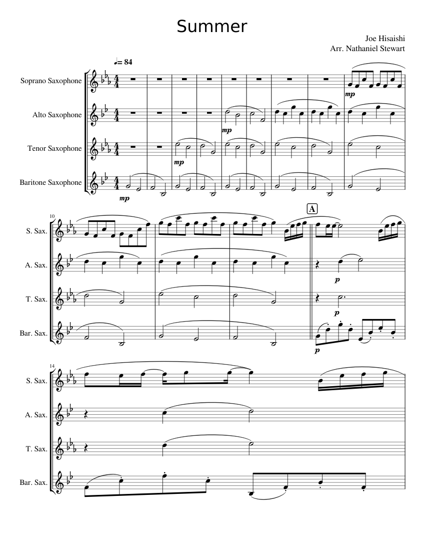 Summer Quartet for Saxophones Sheet Music for Saxophone alto, Saxophone ...