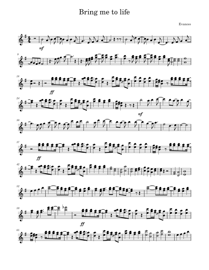 Bring me to life – Evanescence (Solo Sax) Sheet Music for Saxophone ...
