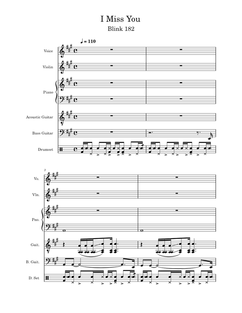I miss you – Blink-182 Sheet Music for Piano, Vocals, Violin, Guitar ...
