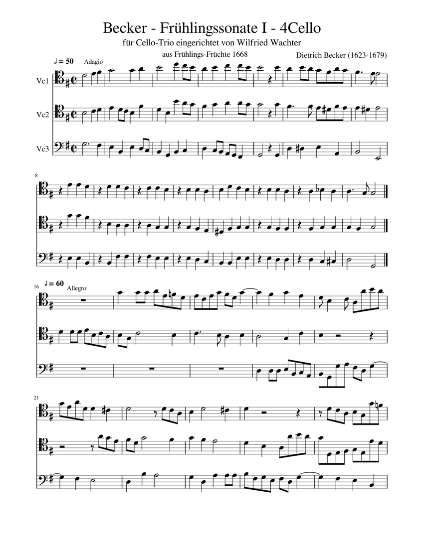 Becker - Frühlingssonate I - 4Cello Sheet music for Cello (Mixed Trio ...