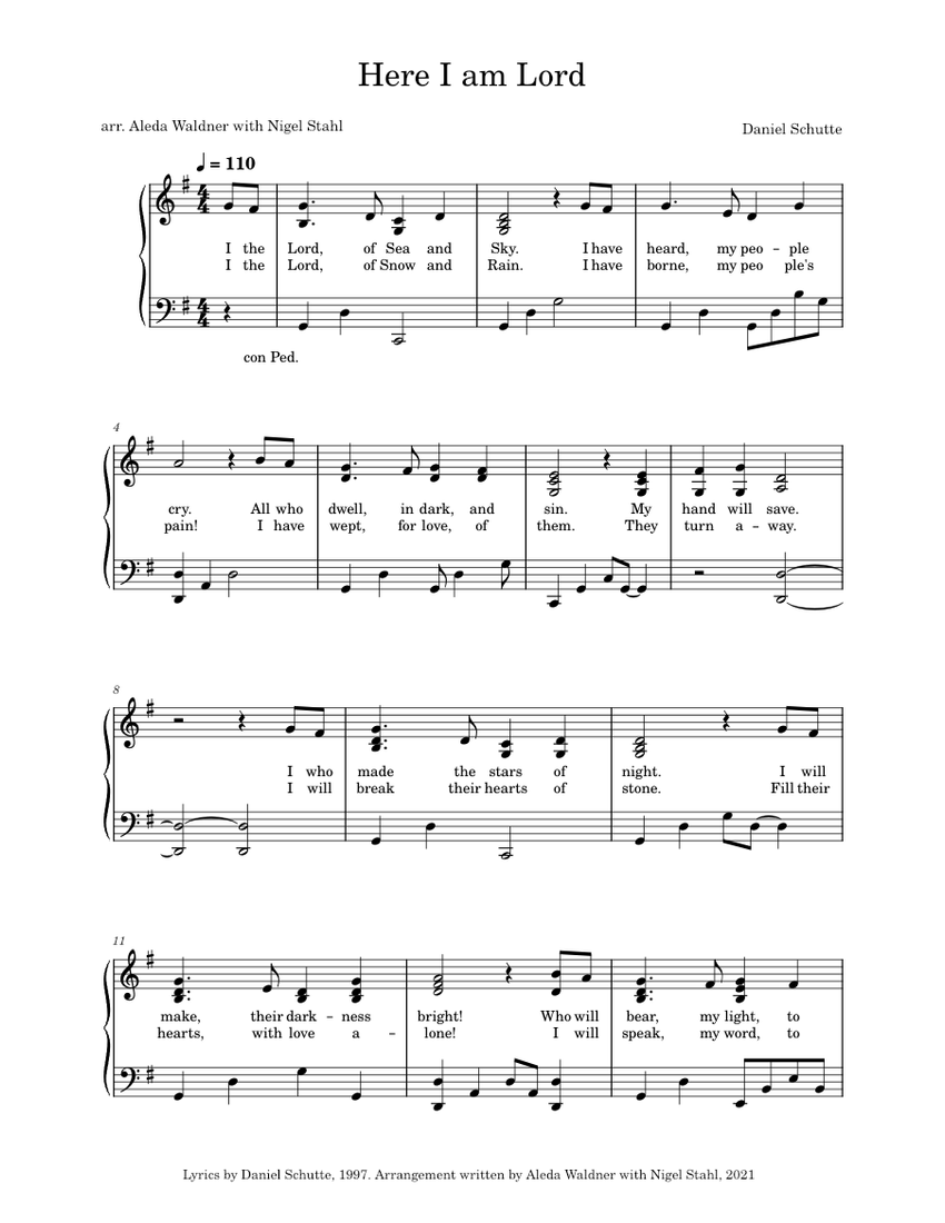 Here I Am, Lord – Daniel L. Schutte Sheet music for Piano (Solo ...
