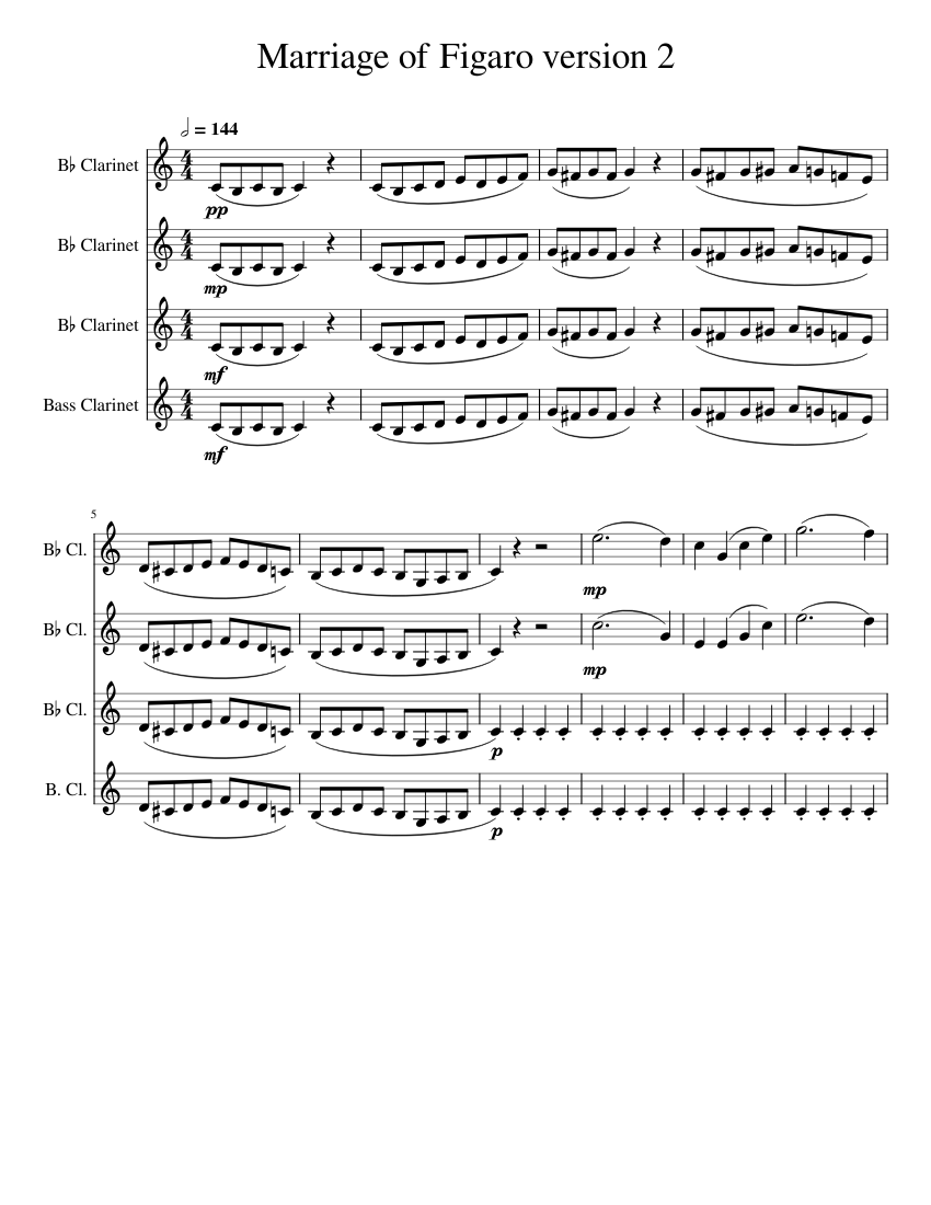 Marriage of Figaro – Wolfgang Amadeus Mozart Sheet Music for Clarinet ...