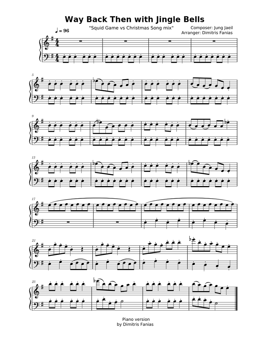 Squid Game| Way Back Then| Jung Jaeil Sheet music for Piano (Solo) Easy ...