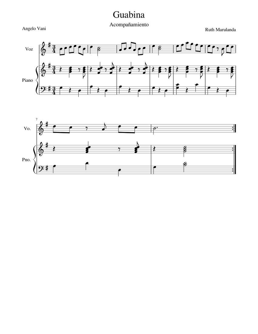 Guabina Sheet music for Piano, Vocals (Piano-Voice) | Musescore.com