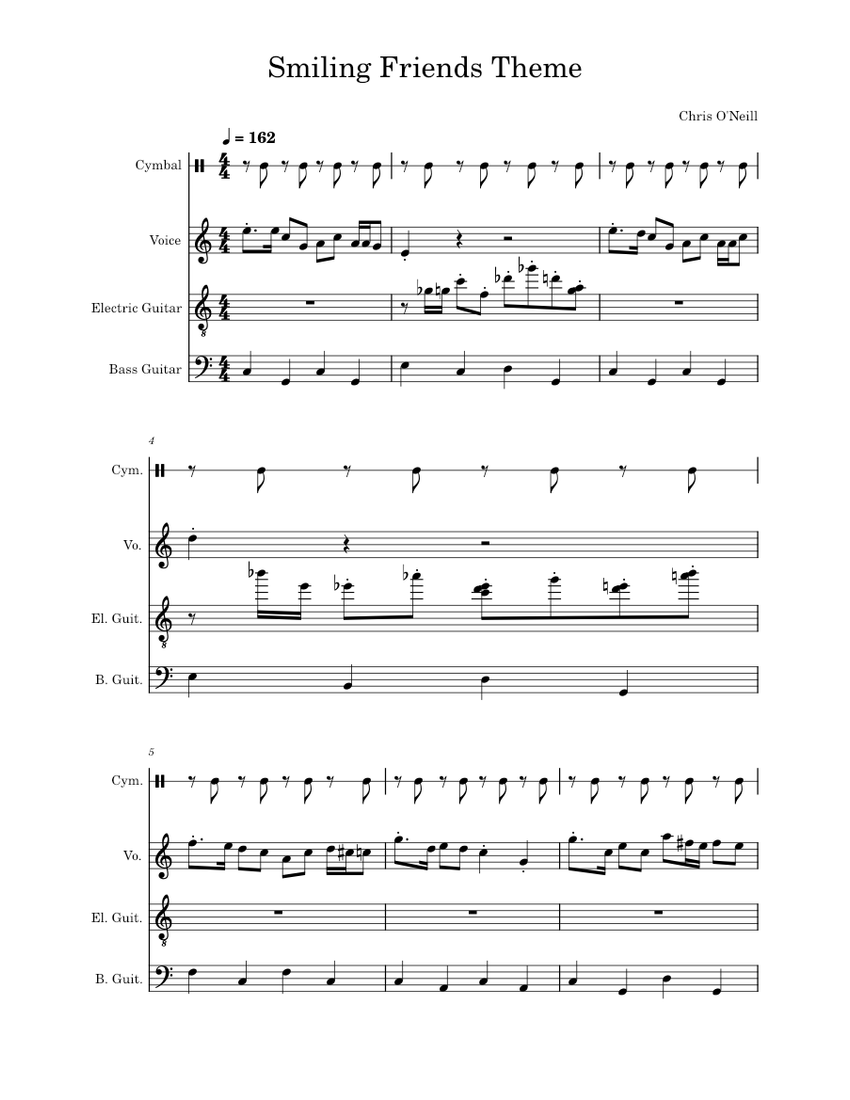 Smiling Friends Theme – Chris O'Neill Smiling Friends Theme Sheet Music ...