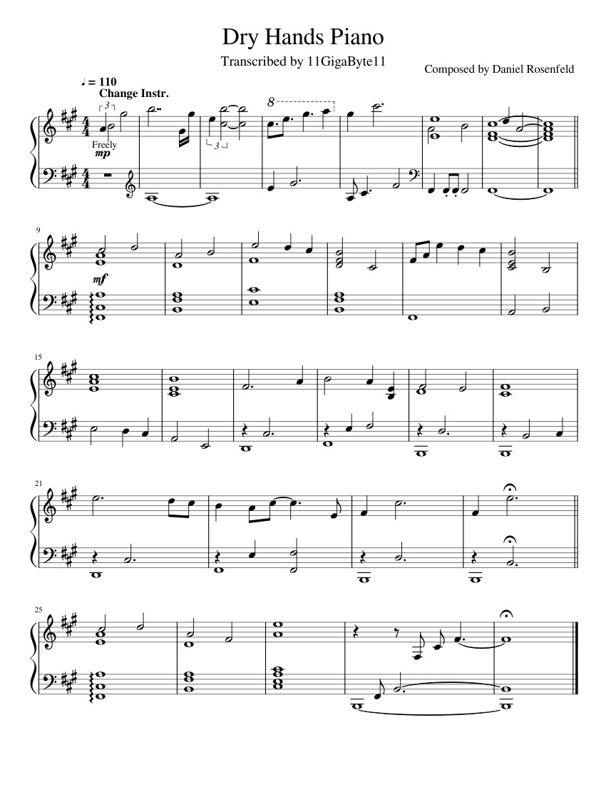 Dry Hands Piano Sheet music for Piano (Solo) Easy | Musescore.com