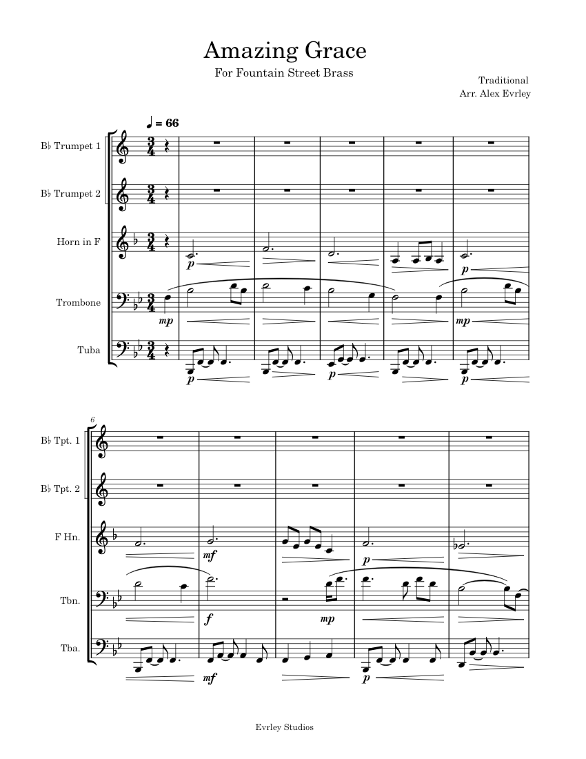 Amazing Grace Sheet Music for Trombone, Tuba, Trumpet in b-flat, French ...