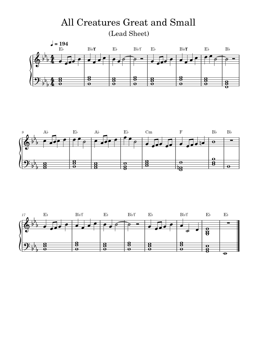 All Creatures Great and Small Lead Sheet Sheet Music for Piano (Solo ...