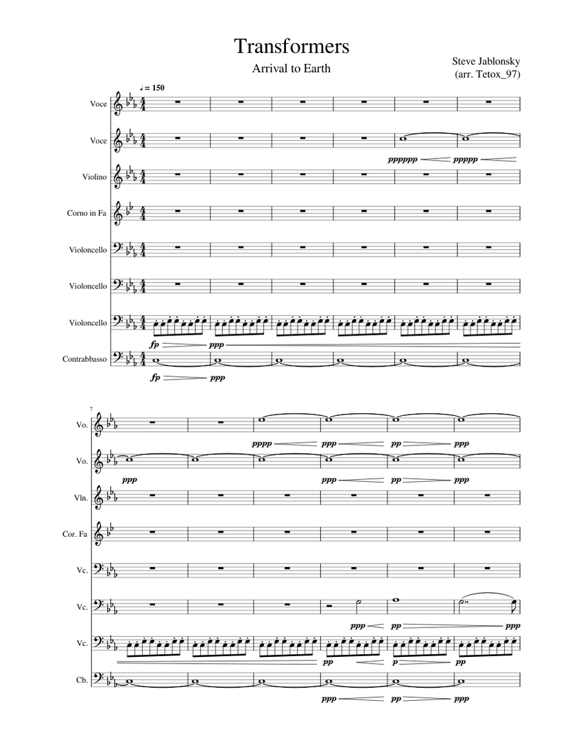 Transformers: Arrival to Earth Sheet Music for Vocals, French horn ...