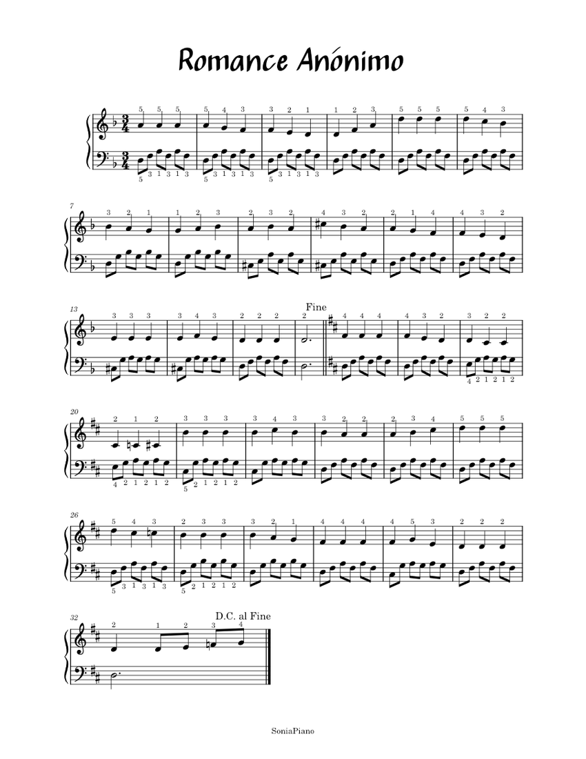 Romance – Anonimous Romance Anónimo Sheet Music for Piano (Solo) Easy ...