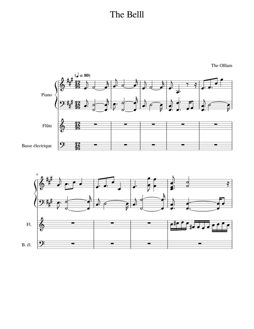 The belll – The Olllam Sheet Music for Piano, Flute, Bass guitar (Mixed ...