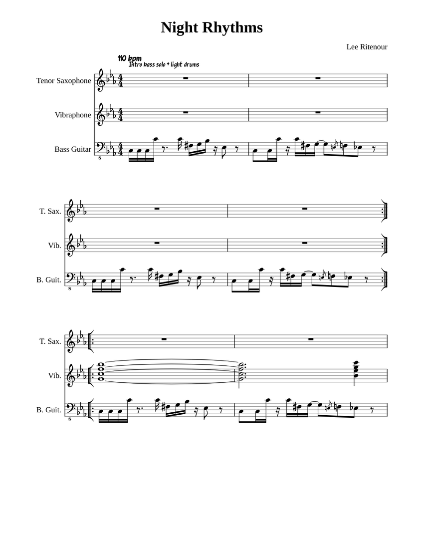 Night Rhythms Sheet music for Saxophone tenor, Vibraphone, Bass guitar ...