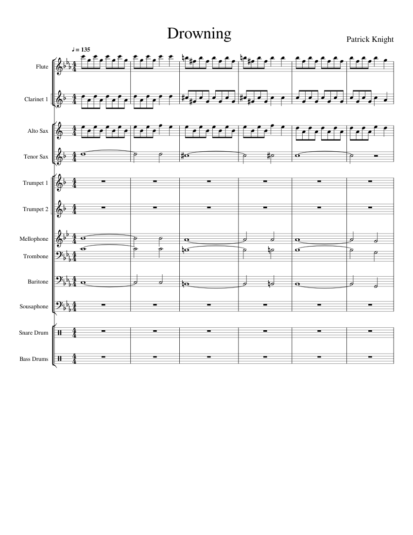 Drowning Sheet music for Trombone, Mellophone, Flute, Clarinet in b-flat & more instruments ...
