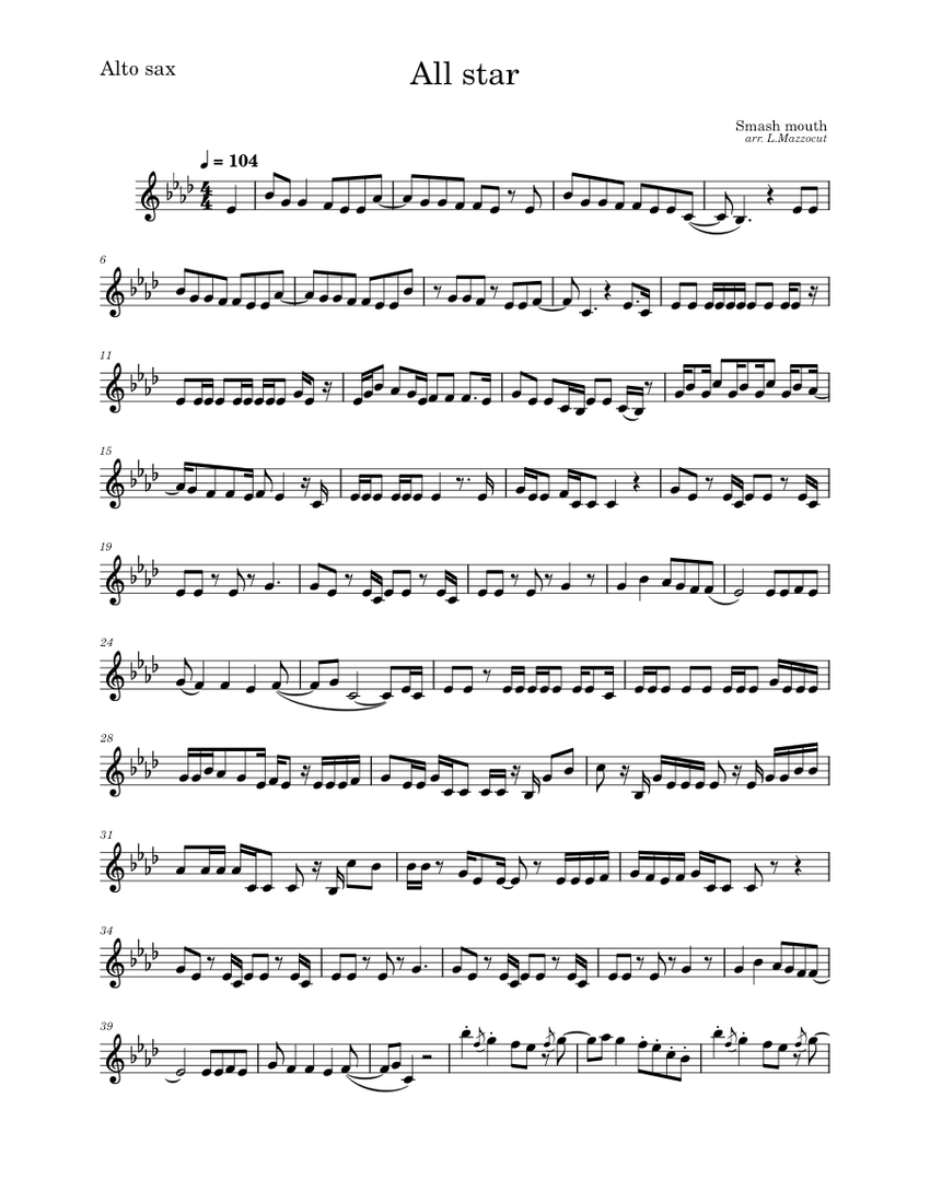All star – Smash Mouth (for alto sax) Sheet Music for Saxophone alto ...