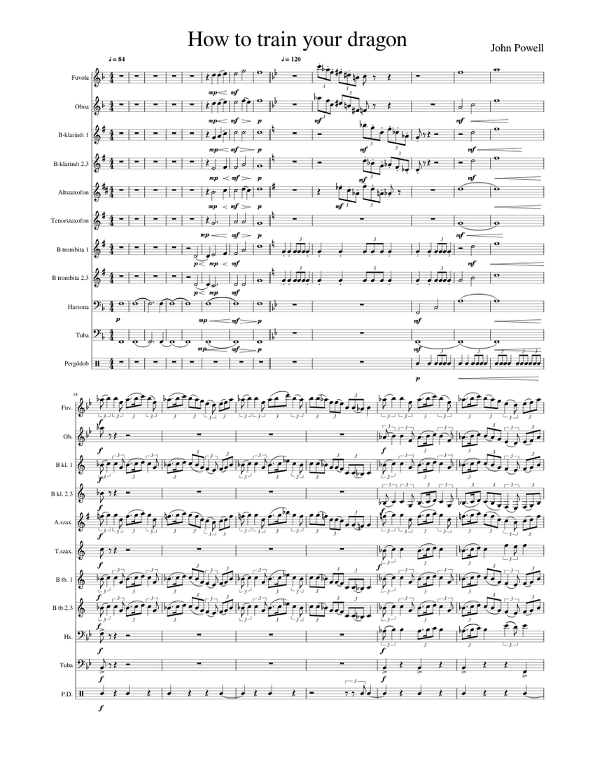 How to train your dragon Sheet Music for Trombone, Tuba, Flute, Oboe ...