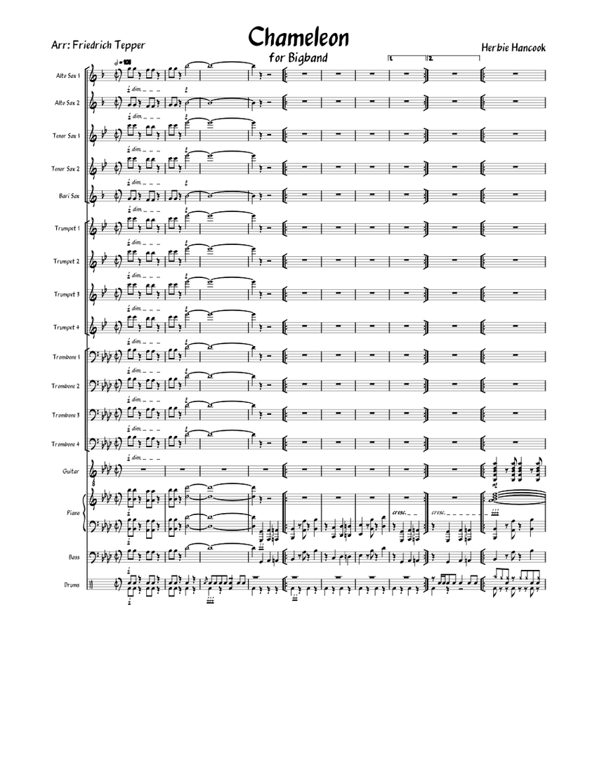 Chameleon Sheet music for Piano, Trombone, Saxophone alto, Saxophone ...