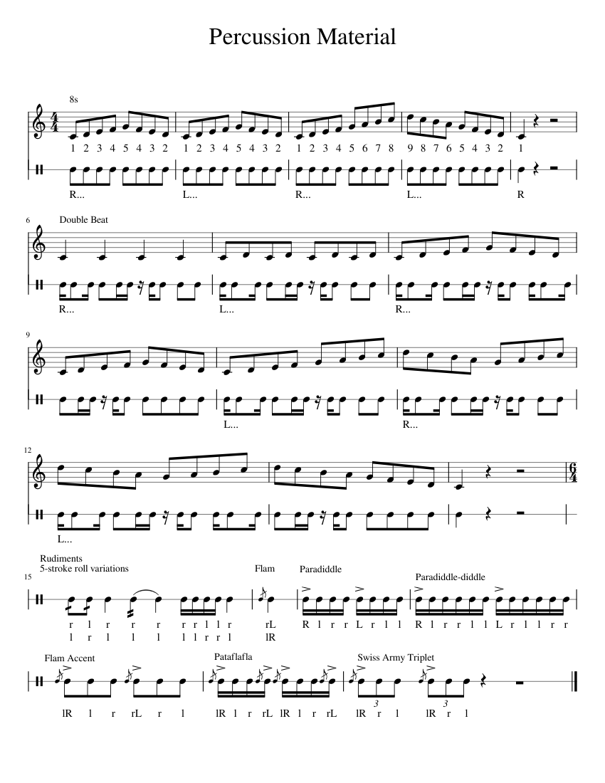 Percussion Material Sheet music for Snare drum, Marimba (Percussion ...