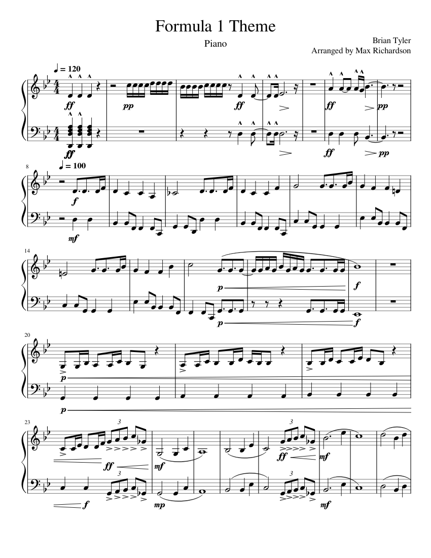 Formula 1 Theme (Simplified Piano) - Brian Tyler Sheet Music for Piano (Solo) | MuseScore.com