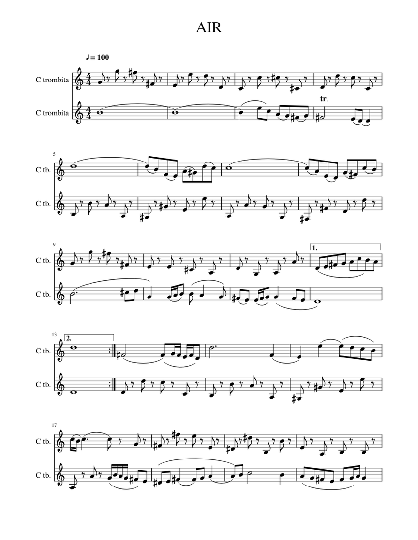 J.S.Bach - Air Sheet Music for Trumpet in c (Brass Duet) | MuseScore.com