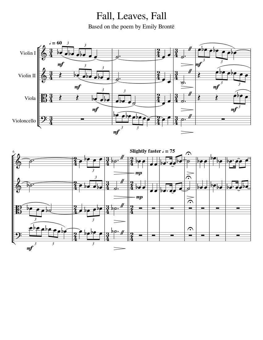 Fall, Leaves, Fall Sheet Music for Violin, Viola, Cello (String Quartet ...