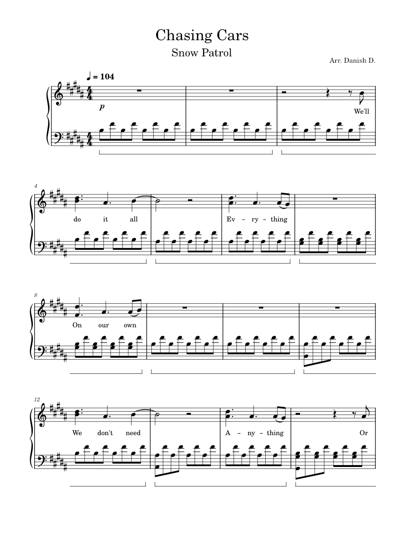 Chasing Cars Sheet music for Piano (Solo) | Musescore.com