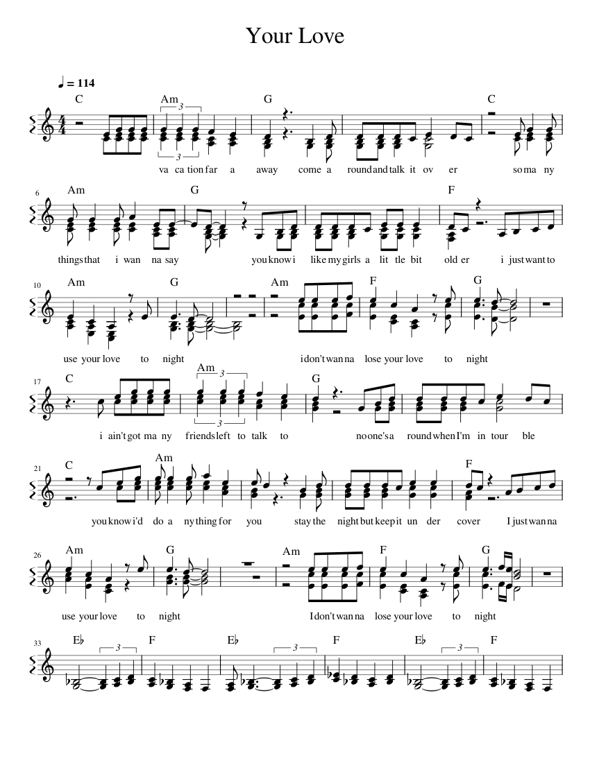 Your Love Sheet Music with Chords for Piano (Solo) easy | MuseScore.com